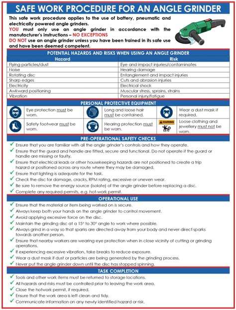 Angle Grinder Safety Procedure Redcat Safety