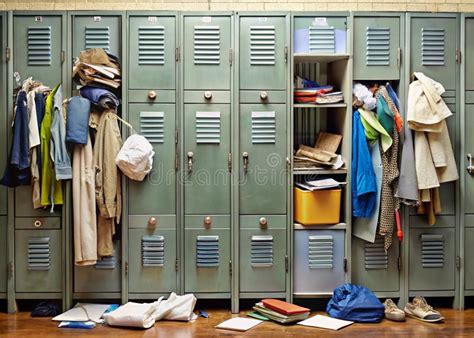 A Messy School Locker Overflowing With Papers And Old Assignments Stock