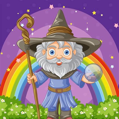 Free Vector Cute Old Wizard Cartoon Character