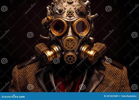 Mysterious Man Gas Mask Steampunk Generate Ai Stock Image Image Of