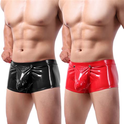 Button Faux Leather Wet Look Sexy Gay Underwear For Men Sissy Jockstrap