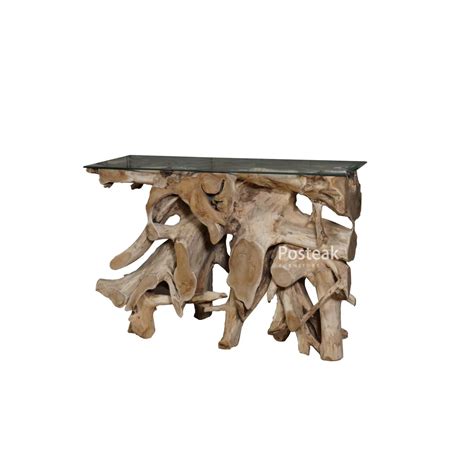 Teak Root Console Table Glass Top Posteak Furniture Collection