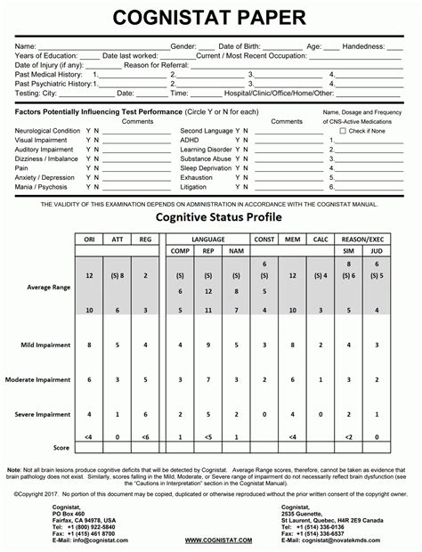 Package Of 25 Test Booklets Cognistat Cognitive Assessment