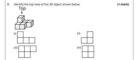 3 identify the top view of the 3d object shown below 1 mark i c1cc2