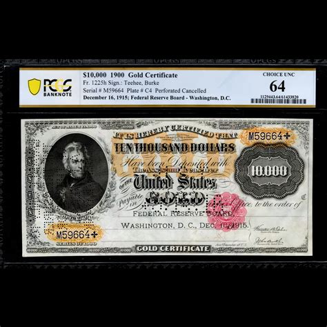 10 000 1900 Small Red Gold Certificates 1225h Executive Currency