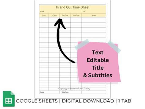 In And Out Time Sheet Daily Weekly Or Monthly Time Tracker For Work Hours Calculation Printable