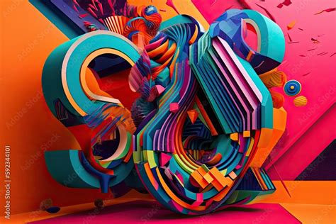 Psychedelic Typography And Lettering Of Geometric Shapes With Vibrant
