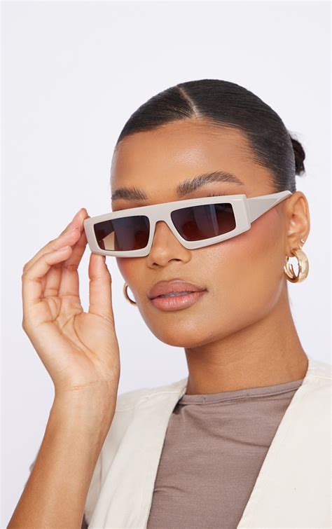 Beige Flat Top Ultra Slim Visor Sunglasses Accessories Prettylittlething Ksa