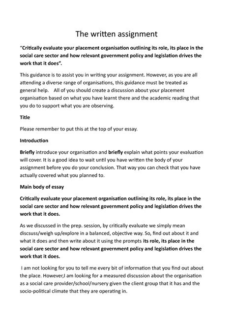 Updated Written Assignment Level 5 The Written Assignment Evaluate