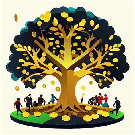 Premium Vector Coin Tree A Lot Of Coins On Trees And Dancing People