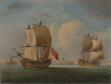 Francis Swaine An English Sloop And A Frigate In A Light Breeze Circa Mid 1700s [5 021 ×