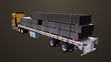 Heavy Truck 04 Flatbed Load Trailer Pbr 3d Model By Eight Vertex