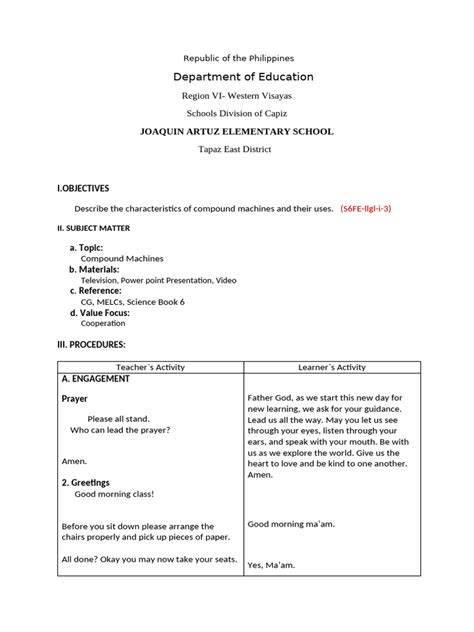Lesson Plan Grade 6 Final Pdf Machines