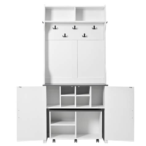 Rosalind Wheeler Farmhouse 4 In 1 Hall Tree With Barn Doors Movable