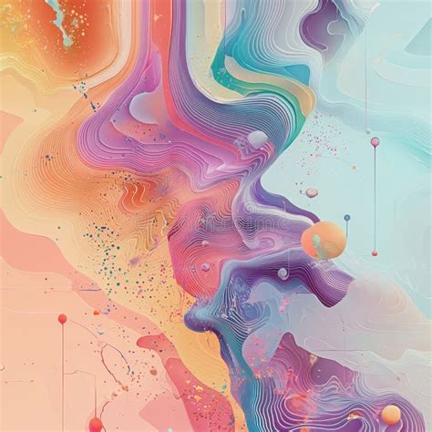 Abstract Waves Of Colorful Fluid Shapes With Soft Gradients And Circular Elements Creating A