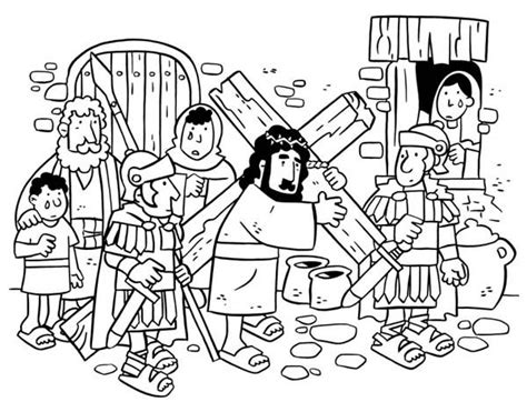 Jesus Walking With Cross Made Of Wood And Jesus Love Me Coloring Page