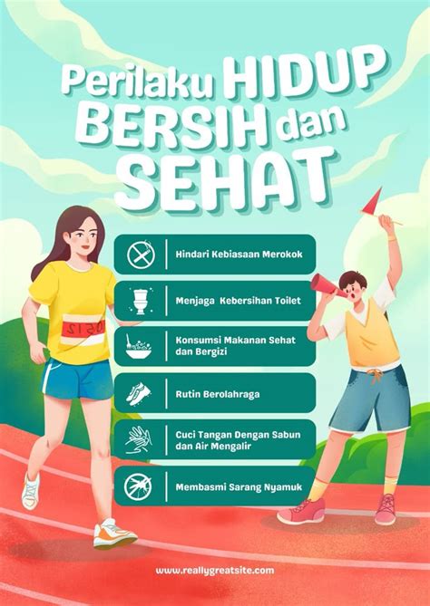 Poster Perilaku Hidup Bersih Dan Sehat Ilustratif Template Canva