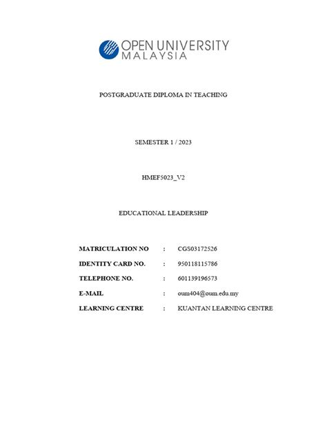 Assignment Educational Leadership Pdf Teachers Learning