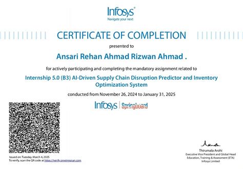 Ai Machinelearning Supplychain Innovation Internship Aiinbusiness Rehan Ahmad Ansari