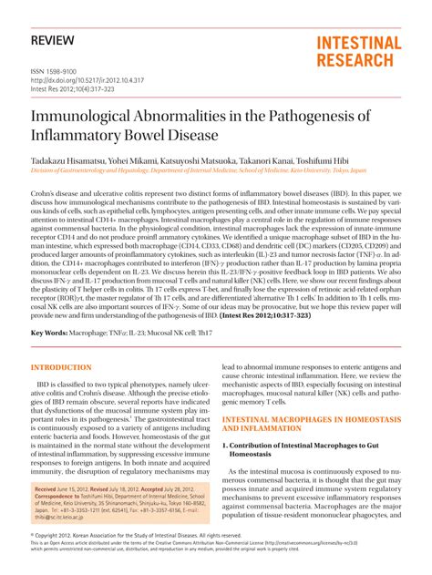 Pdf Immunological Abnormalities In The Pathogenesis Of Inflammatory