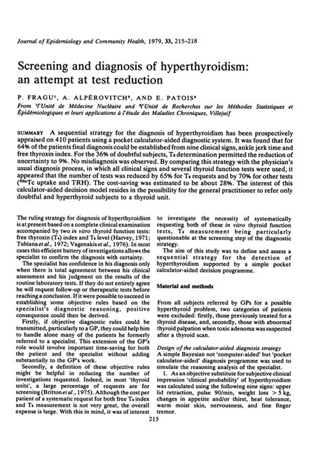 Screening And Diagnosis Of Hyperthyroidism An Attempt At Test