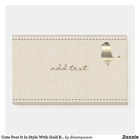 Cute Post It In Style With Gold Bird Linen Postit Post It Notes