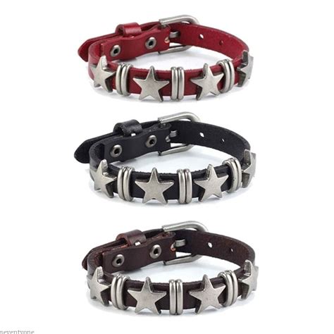 สร้อยข้อมือหนังสไตล์พังค์ร็อกvintagegothic มีดาวและเชื่อมเหล็ก เครื่องประดับสำหรับผู้หญิง