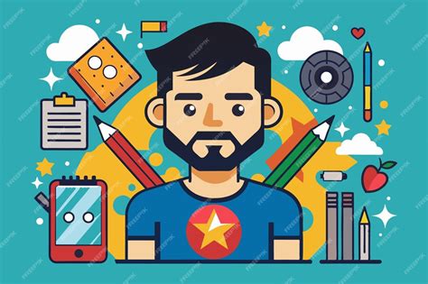 Artista De Cómics Flatstyle Con Tiras De Cómics Y Herramientas De Dibujo Vector Premium