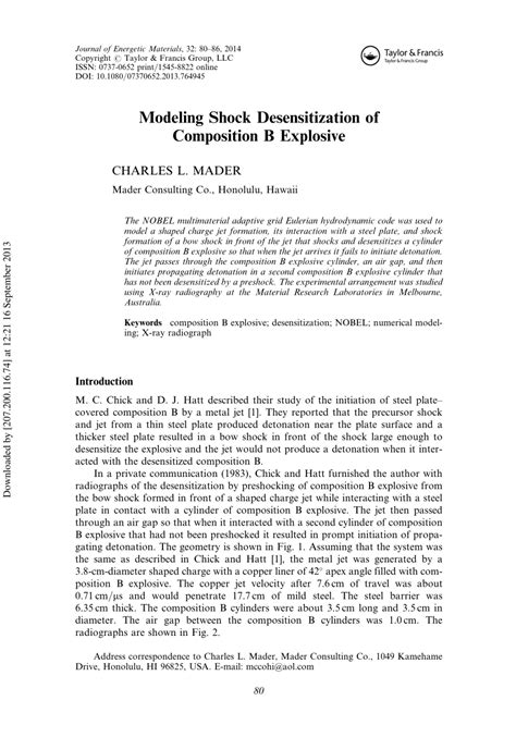 Pdf Modeling Shock Desensitization Of Composition B Explosive