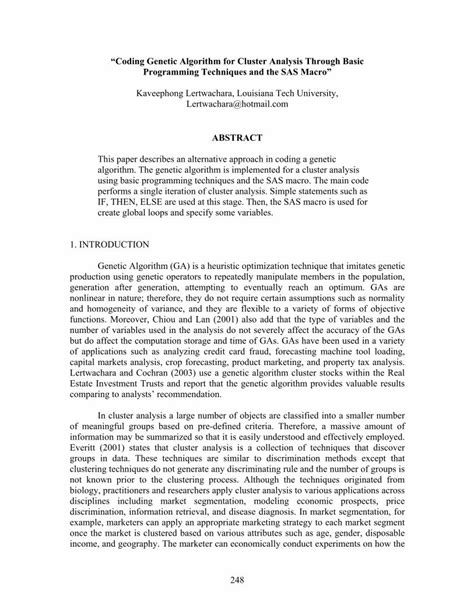 Pdf Coding Genetic Algorithm For Cluster Analysis Through Scsug