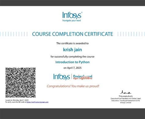Completed Machine Learning Certification Course By Infosys