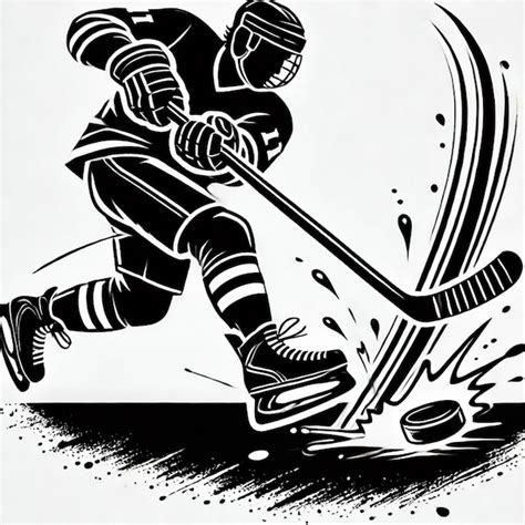 A Black And White Vector Silhouette Illustration Of A Hockey Player
