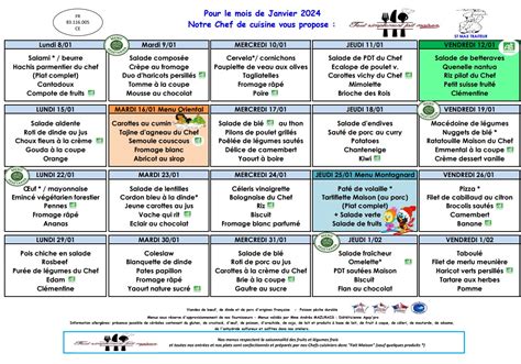 Menu Cantine Scolaire Janvier 2024 Vivre A Seillons