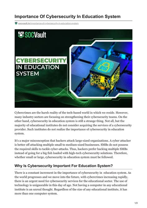 Importance Of Cybersecurity In Education System Socvault Pdf