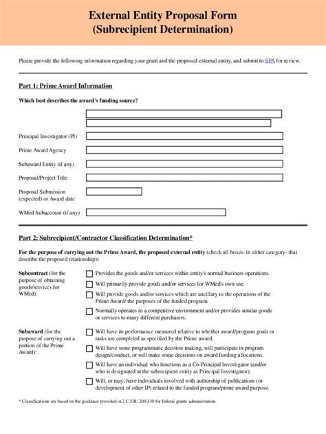Fillable Online External Entity Proposal Form Subrecipient Determination Fax Email Print