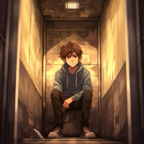 Premium Ai Image A Boy Sits In A Elevator With The Word On The Front