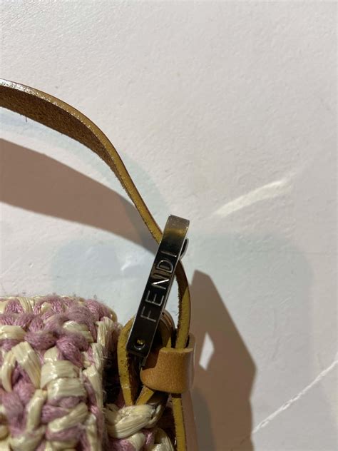 Fendi Vintage 1990s Cream Pink Rafia Shoulder Baguette For Sale At 1stdibs