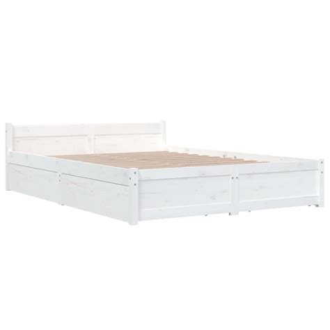 Vidaxl Bed Frame With Drawers White 153x203 Cm Queen Size Wood