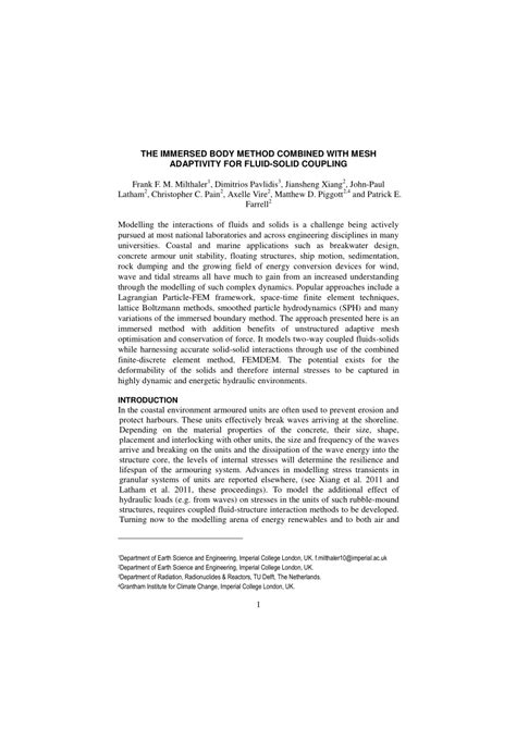 Pdf The Immersed Body Method Combined With Mesh Adaptivity For Fluid Solid Coupling