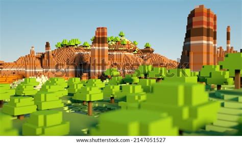 Cubic Natural Landscape 3d Render Stock Illustration 2147051527