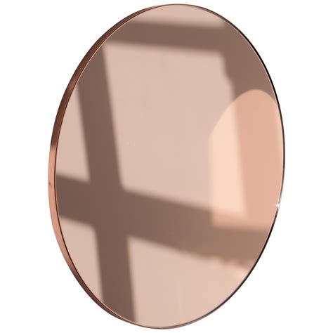 Orbis Rose Gold Tinted Contemporary Round Mirror With Copper Frame
