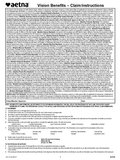 Aetna Vision Benefits Claim Instructions And Form Accessible Pdf Aetna