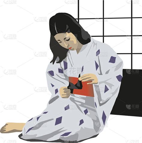 传统日本艺妓浮世绘东方人女人女孩春天白色黑色