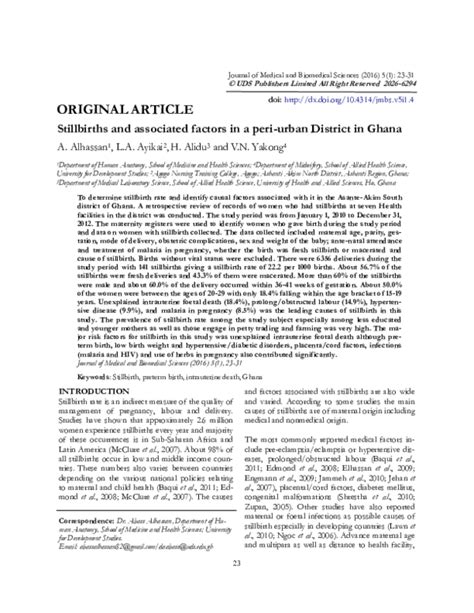 Pdf Stillbirths And Associated Factors In A Peri Urban District In Ghana