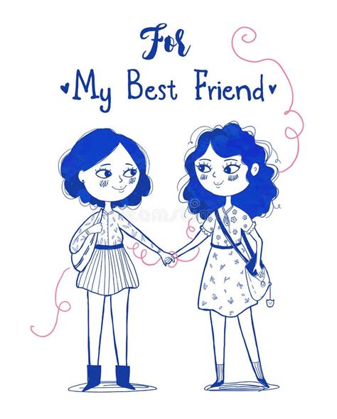 Two Lovely Happy Best Friends Girls Hugging Stock Illustrations 22