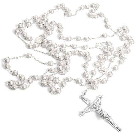 Lazo De Boda Wedding Lasso With Pearls Oversized Silver Rosary Crucifix