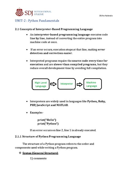 Unit 2 Python Fundamentals Key Concepts And Programming Structures Studocu