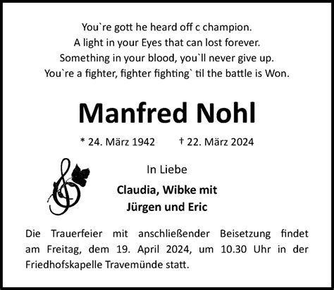 Traueranzeigen Von Manfred Nohl Trauer Anzeigen De