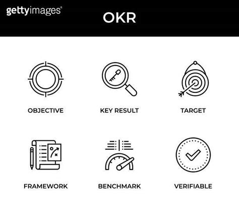 okr icon set contains these icons objective key result target
