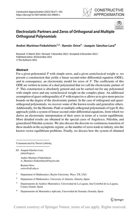 Pdf Electrostatic Partners And Zeros Of Orthogonal And Multiple